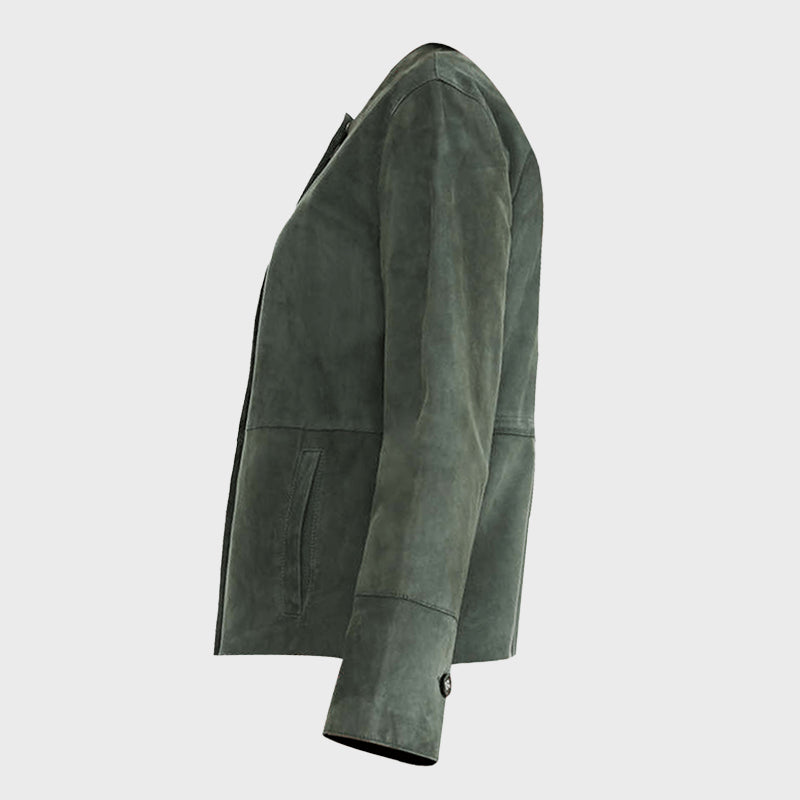 Women's Green Suede Leather Jacket | New York Leather Company