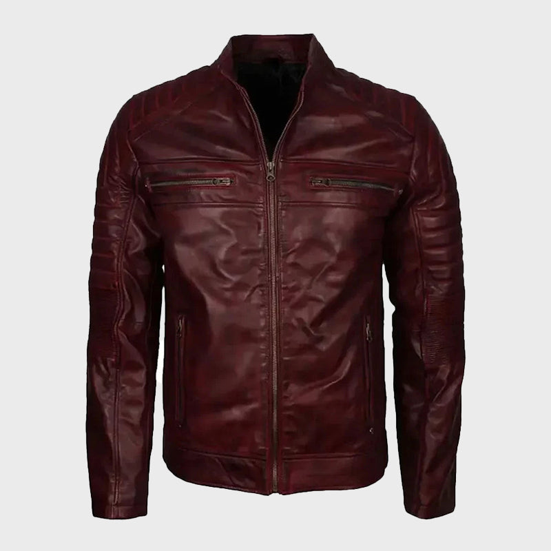 Men's Vintage Maroon Cafe Racer Waxed Jacket | NLC | New York Leather ...