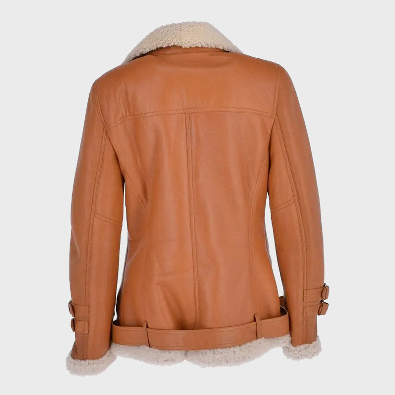 Women's Pilot Side Zip Leather Sheepskin Jacket | New York Leather Company