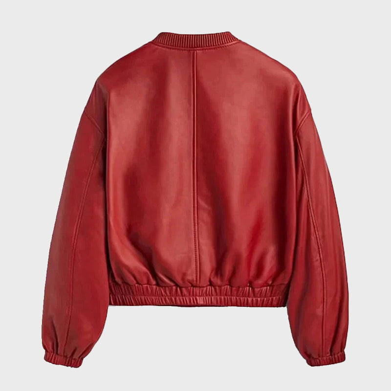 Women's Red Leather Bomber Jacket | New York Leather Company