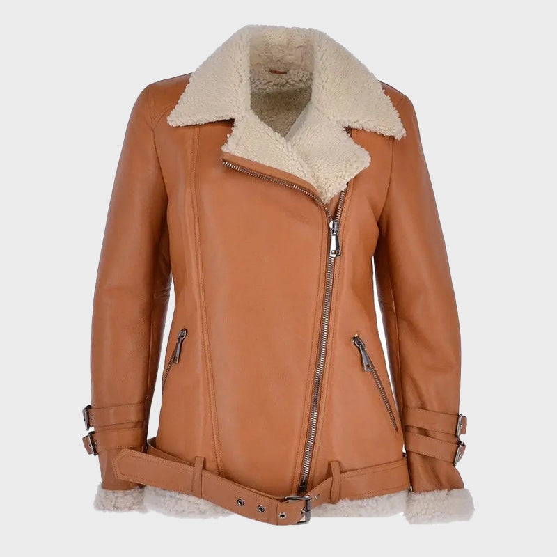Women's Pilot Side Zip Leather Sheepskin Jacket | New York Leather Company