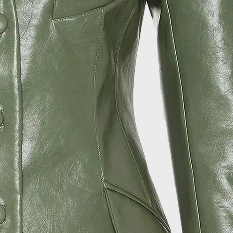 Women's Green Long Leather Coat | New York Leather Company